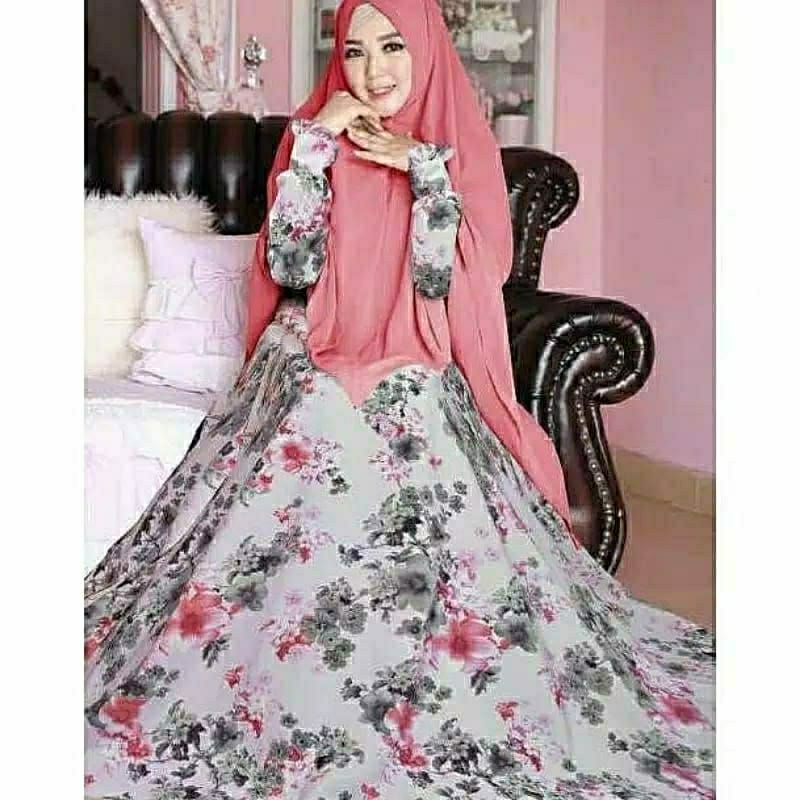 Jual Gamis Navy Chessy Monalisa Original Motif Bunga Gamis Syari Terbaru Pakaian Muslim Wanita ...