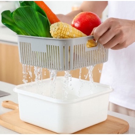 Jual Wadah Peniris Sayur Buah Keranjang Saringan Sayuran 2 in 1 ...