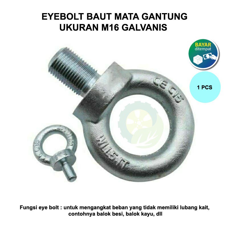 Jual Eye Bolt M16 Galvanis Mata Gantung - Baut Pengait Galvanis Ukuran ...