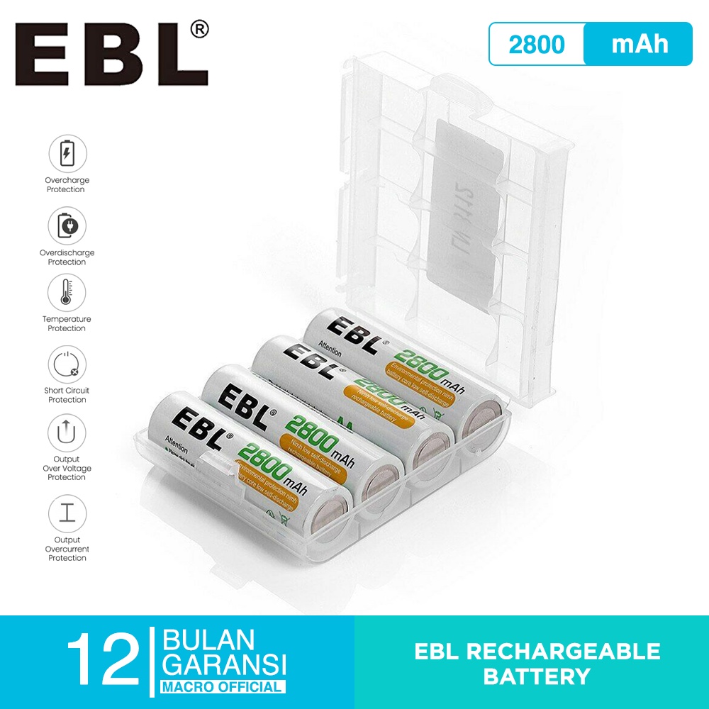 Jual EBL Battery AA 2800 mAh Rechargeable Battery - 4 Pcs | Shopee ...