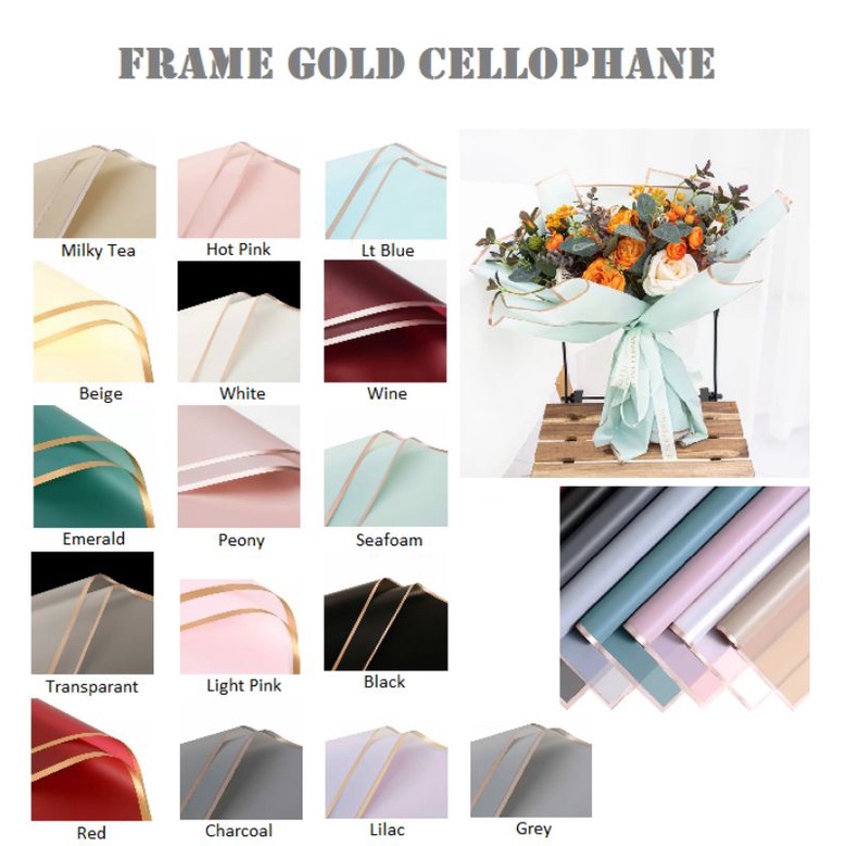 Jual (Lembaran) Flower Wrapping Frame Gold Cellophane / Kertas Buket ...