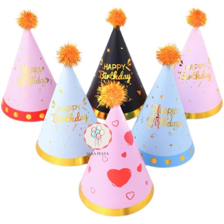 Jual TOPI ULTAH KERUCUT POMPOM GOLD / BIRTHDAY PARTY HAT / TOPI PESTA ...