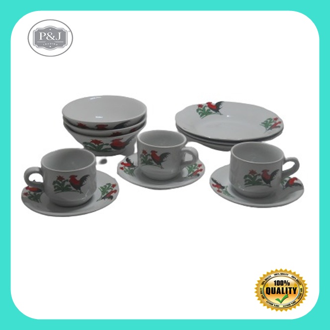 Jual PIRING SET KERAMIK AYAM JAGO/PERLENGKAPAN SAJI/SATU SET AYAM JAGO ...