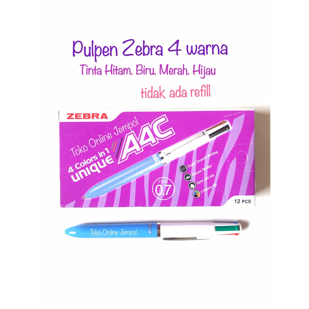 Jual Pulpen 4 warna Zebra Unique A4C Pen 0.7 mm 4 warna Black Blue Red ...