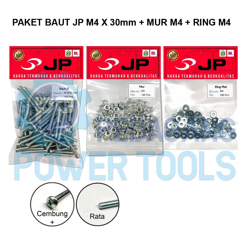 Jual PAKET 3 SET JP M 4x30 BAUT MUR RING PLAT M 4 x 30 MUR M4 ISI 100 PCS | Shopee Indonesia