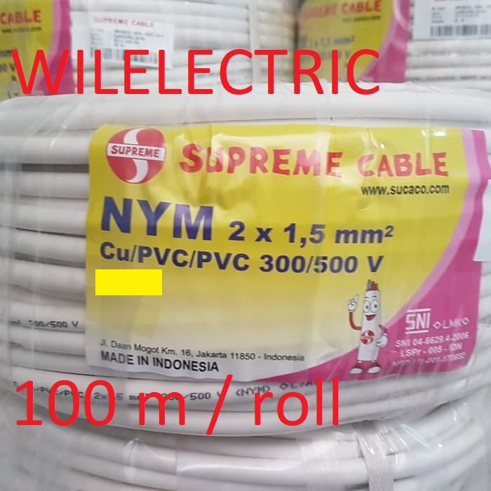 Jual Kabel listrik NYM 2 x 1.5 / 2x1.5 mm SUPREME 100 m rol kawat | Shopee Indonesia