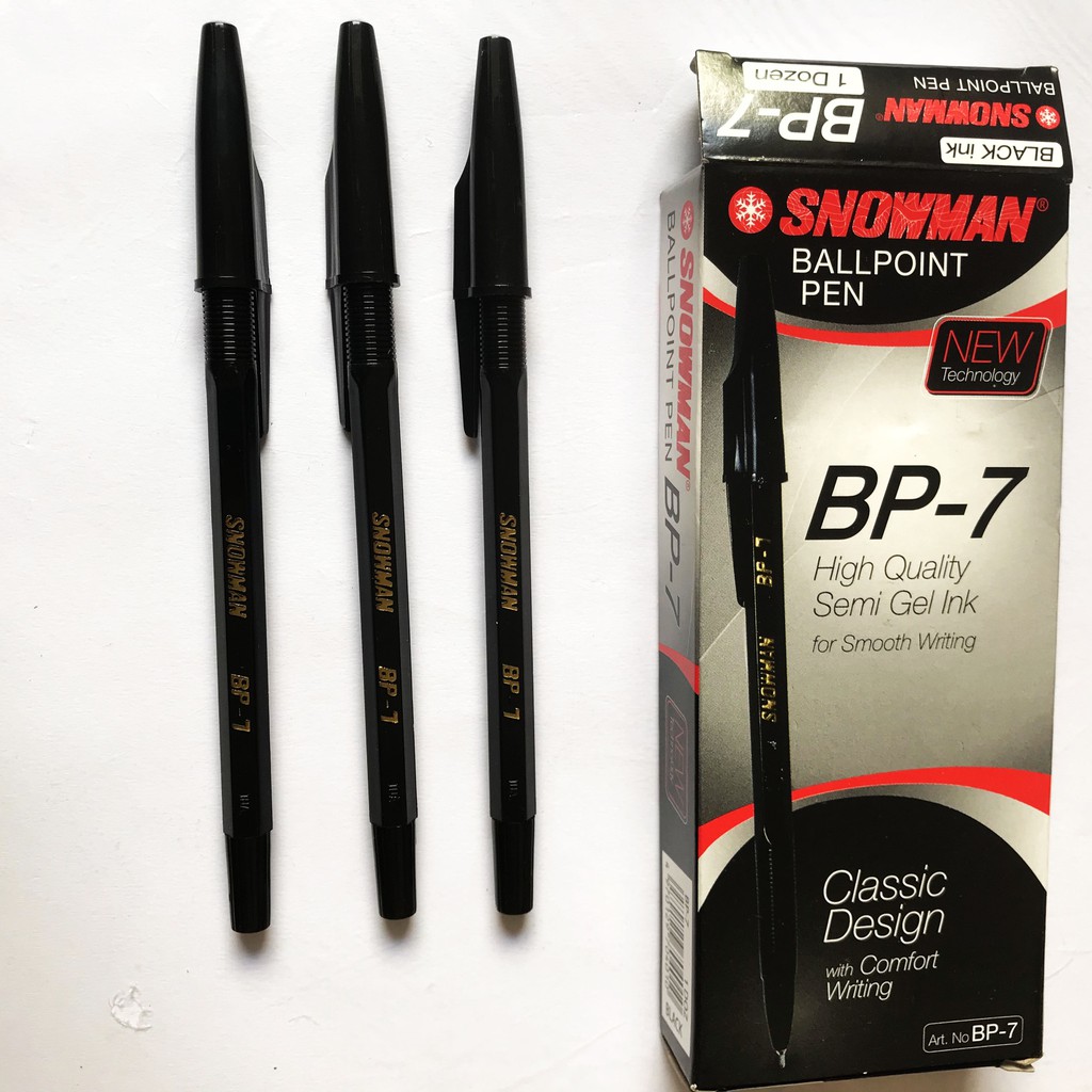 Jual Pulpen / Ballpoint Pen Snowman Black BP-7 (1 Pack Isi 12 Pcs ...