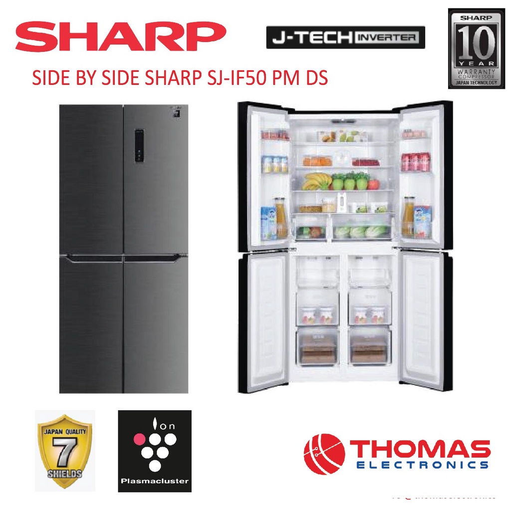 Jual Kulkas Side By Side Sharp SJ IF 50 PM DS Silver Inverter Kapasitas 472 Liter SJIF50PMD ...