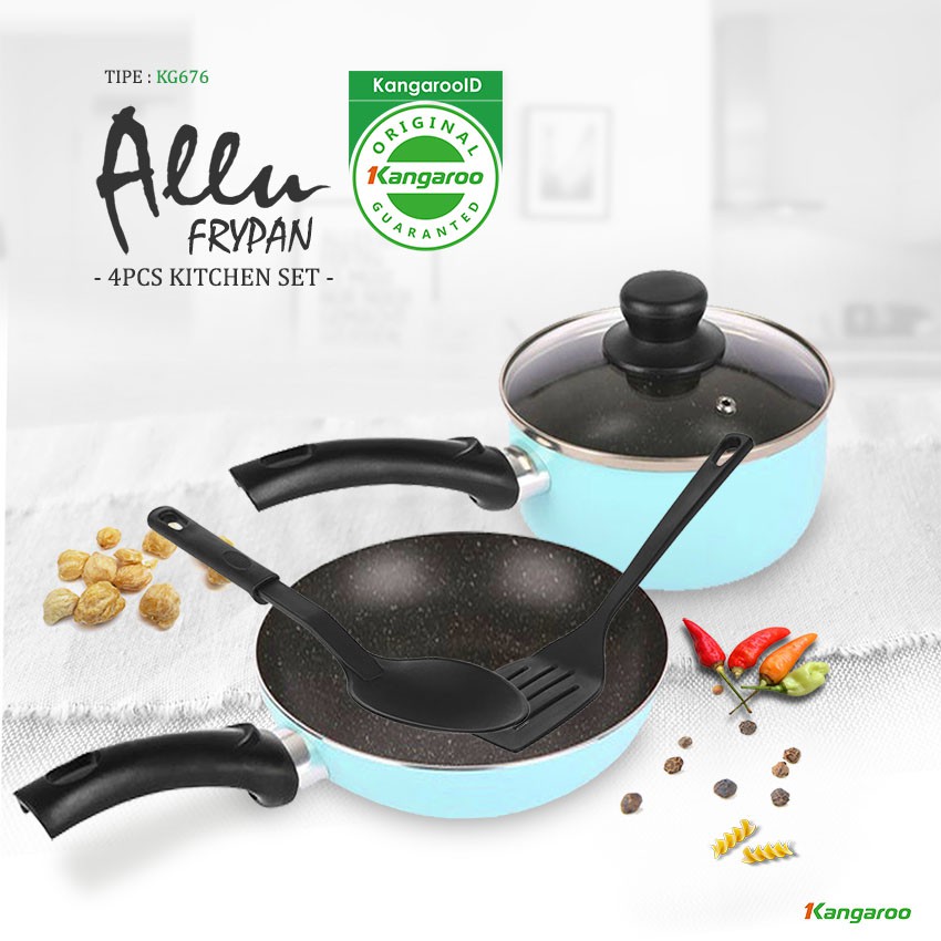 Jual Frypan Kangaroo KG676 Panci Allu Cookware Set Free Spatula Set ...
