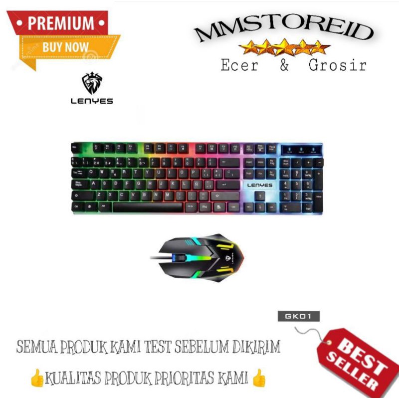 Jual MM - Lenyes Keyboard + Mouse Geming GK-01 Lampu LED Free Style ...