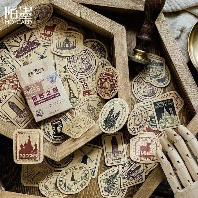 Jual 45 PCS/BOX STIKER KERTAS TEMA VINTAGE POST JADUL PERANGKO STICKER ...