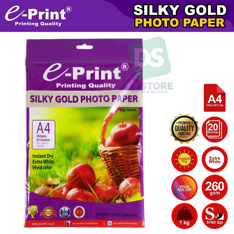 Jual E print Photo Paper - Silky Gold Paper Premium A4 260 Gsm 20 ...