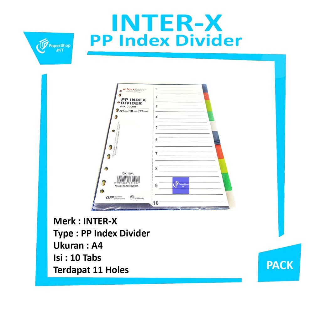 Jual Inter X Folder - PP Index Divider A4 10 Tabs Mix Color - Pack ...