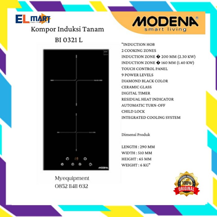 Jual Modena Kompor Induksi Tanam 2 Tungku BI 0321L 0321 Induction Hob ...