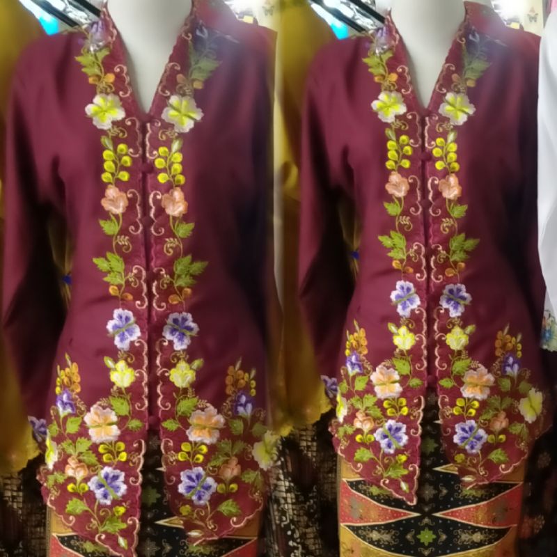 Jual atasan kebaya encim motip bunga bordir timbul | Shopee Indonesia