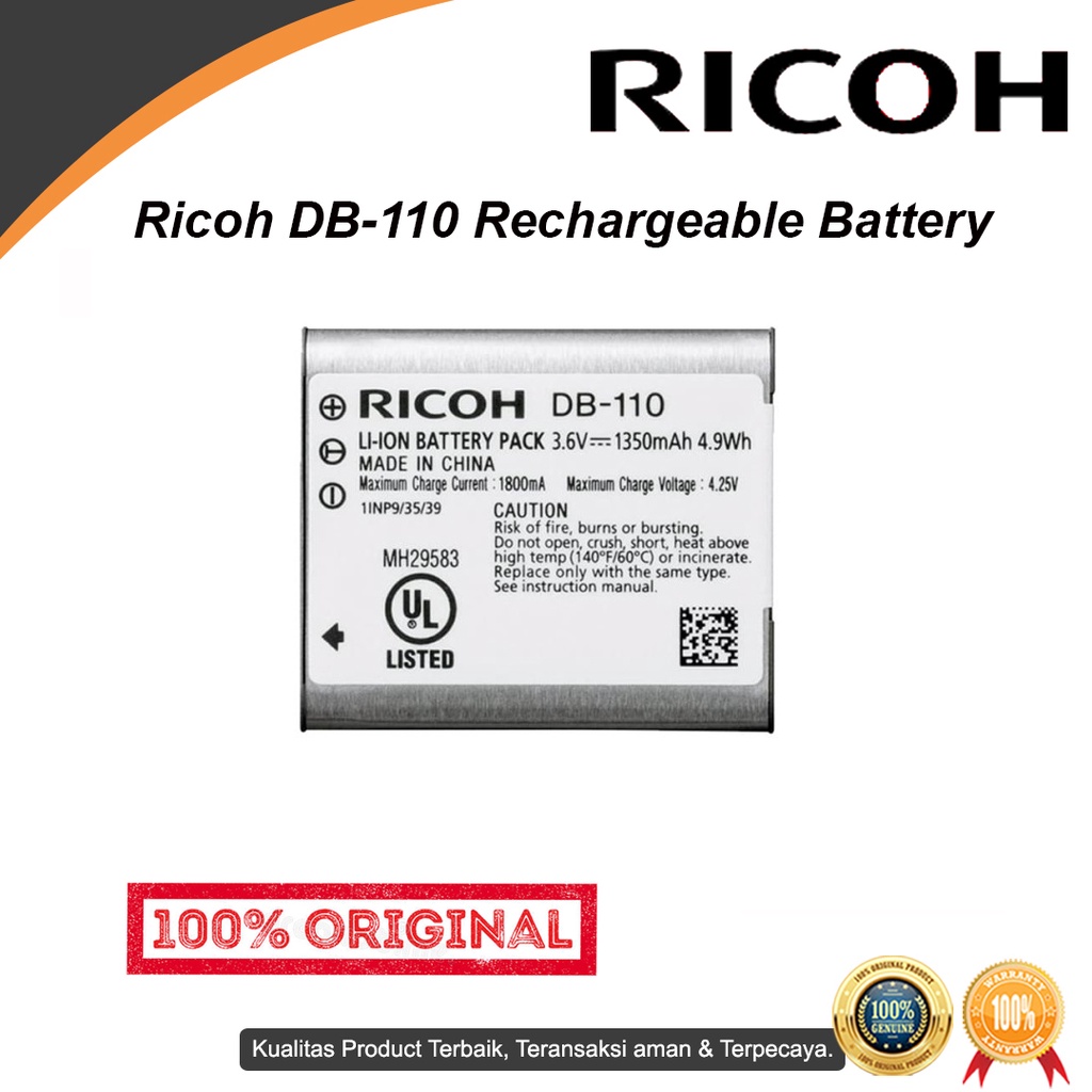 Jual Ricoh DB-110 Rechargeable Lithium-Ion Battery (3.6V, 1350mAh ...