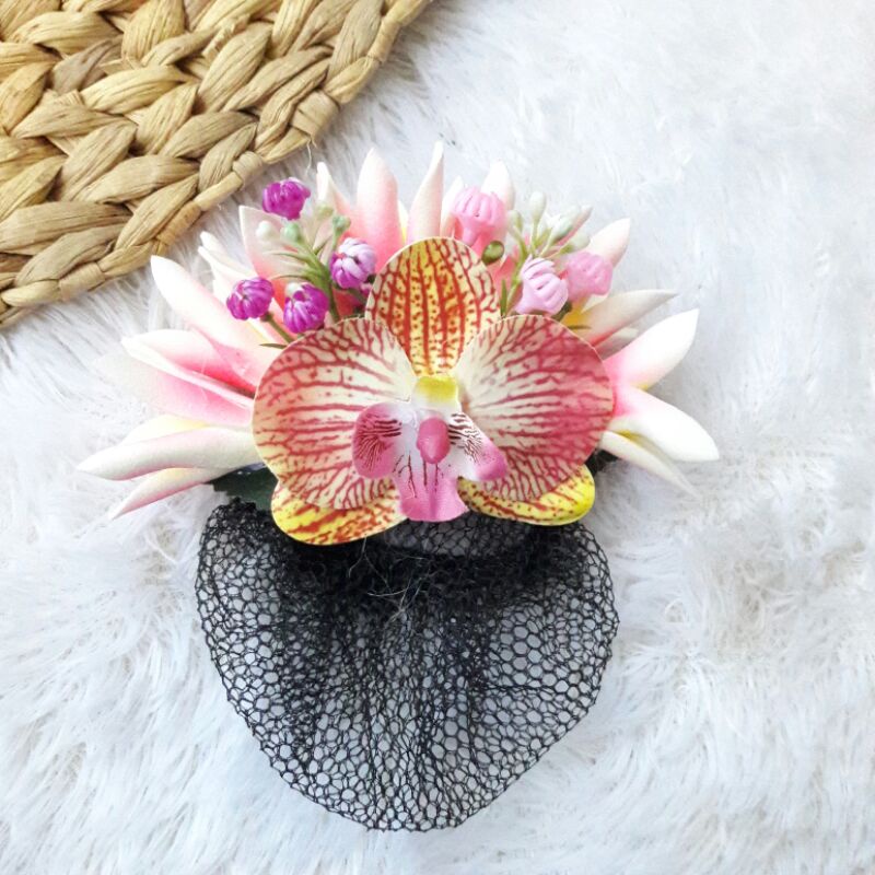 Jual jepit hairnet anggrek latex / jepit hairnet bunga / jepit hairnet ...