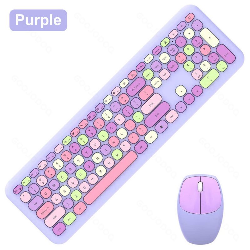 Jual KEYBOARD PC SET MOUSE WIRELESS WARNA UNGU MIX WARNA PASTEL ...