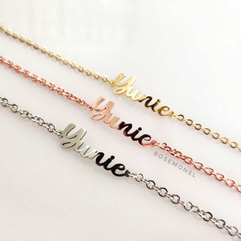 Jual Gelang Rantai Nama Titanium Monel Anti Karat, Lapis Emas Custom ...