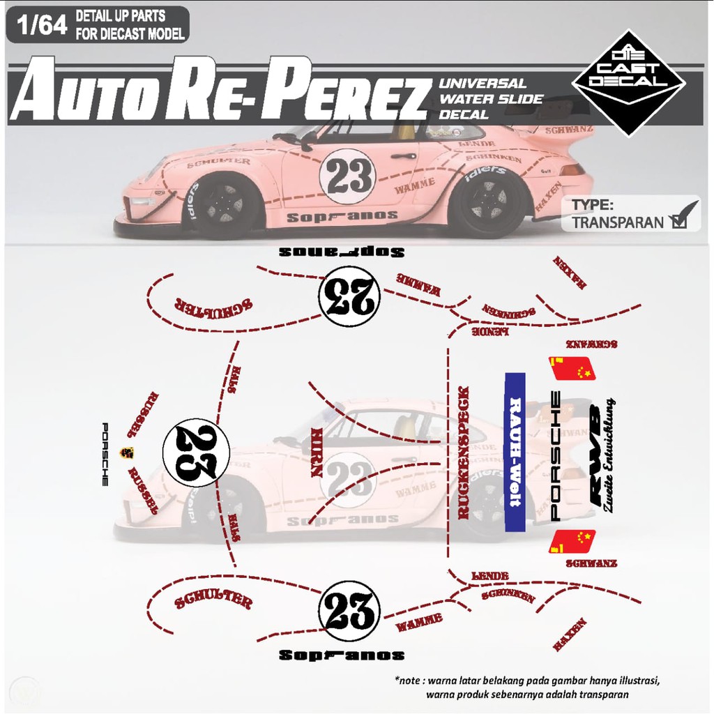 Jual [TRANSPARAN]Decal Hotwheels Autoreperez - Porsche RWB sopranos ...