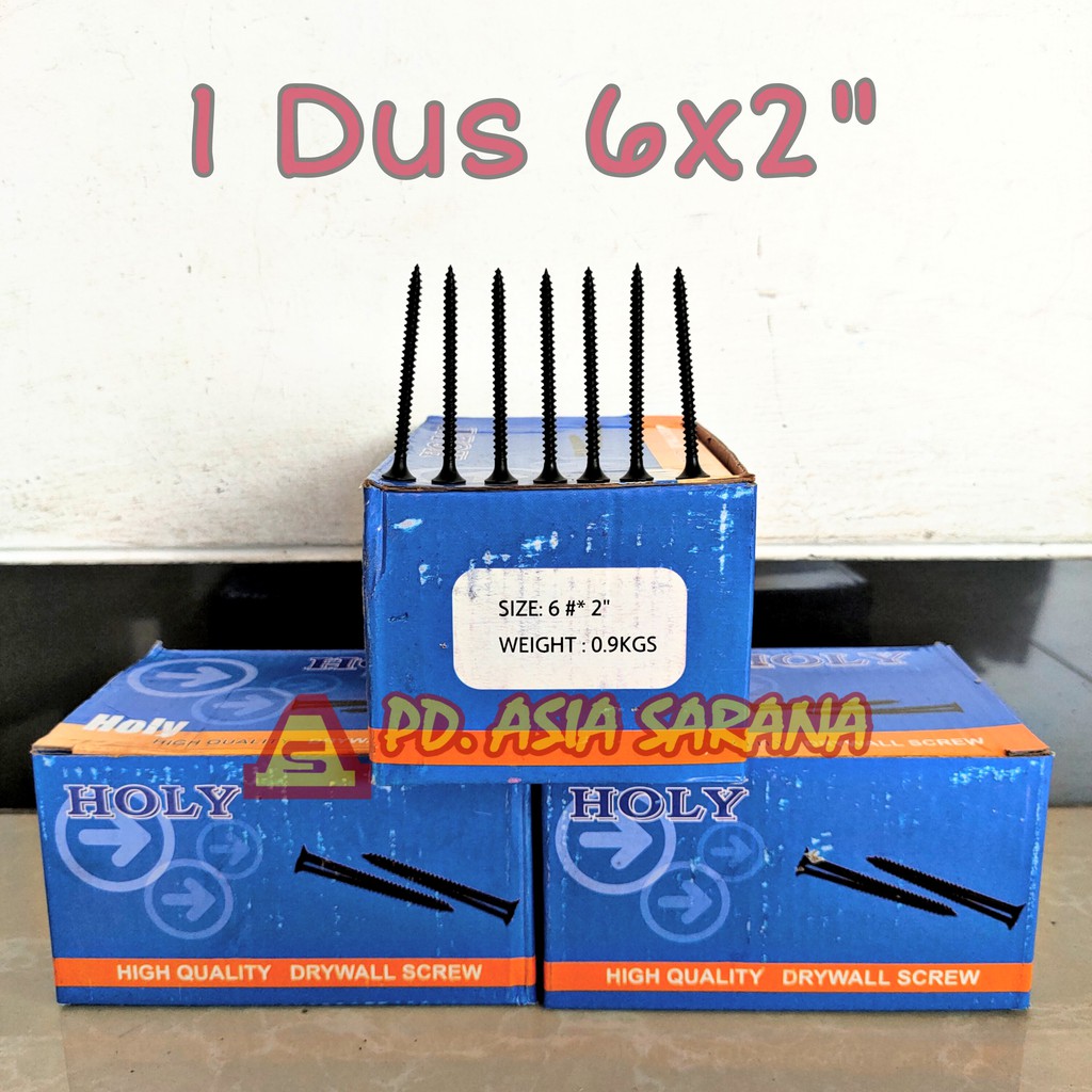 Jual [1 Dus HOLY] Skrup Gypsum 6x2" Hitam / Drywall Screw Sekrup 5 Cm ...
