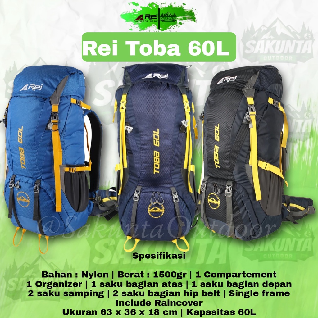 Jual tas gunung tas Carrier Rei Arei Toba 60L Mendaki gunung berkemah ...