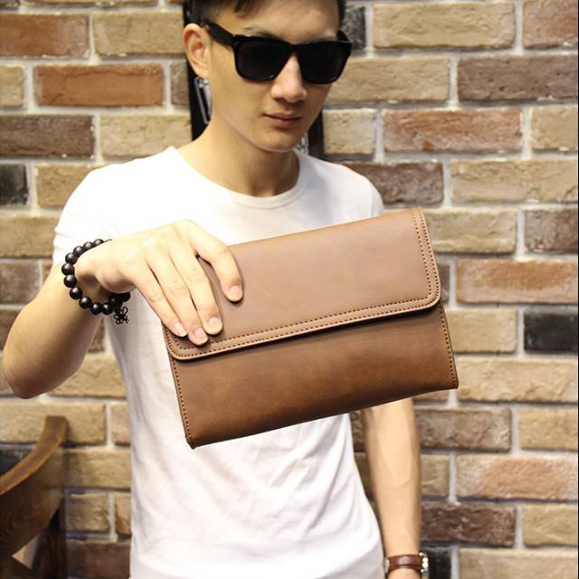 Jual Handbag Pria / Clutch Cowok / Motif kulit polos coklat / kode ...