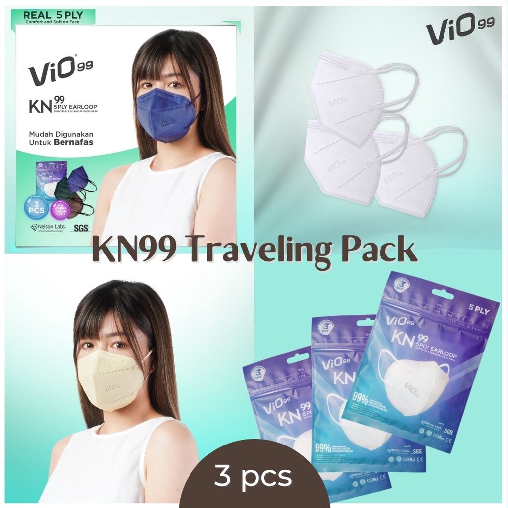Jual Masker Medis Earloop Vio KN99 5 ply isi 3 pcs (travel pack ...