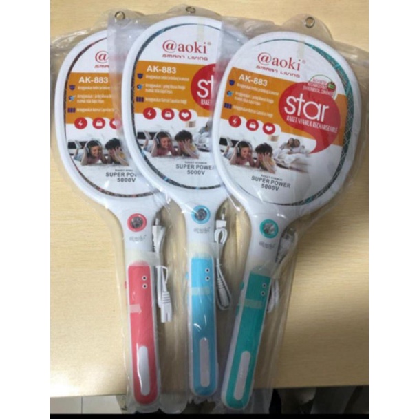 Jual Raket Listrik Nyamuk Aoki Super Power 5000v Charge + kabel Usb ...