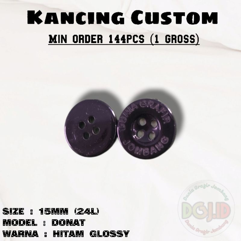 Jual Kancing Custom Nama Brand Empat Lubang Donat Polyester Button 15mm ...