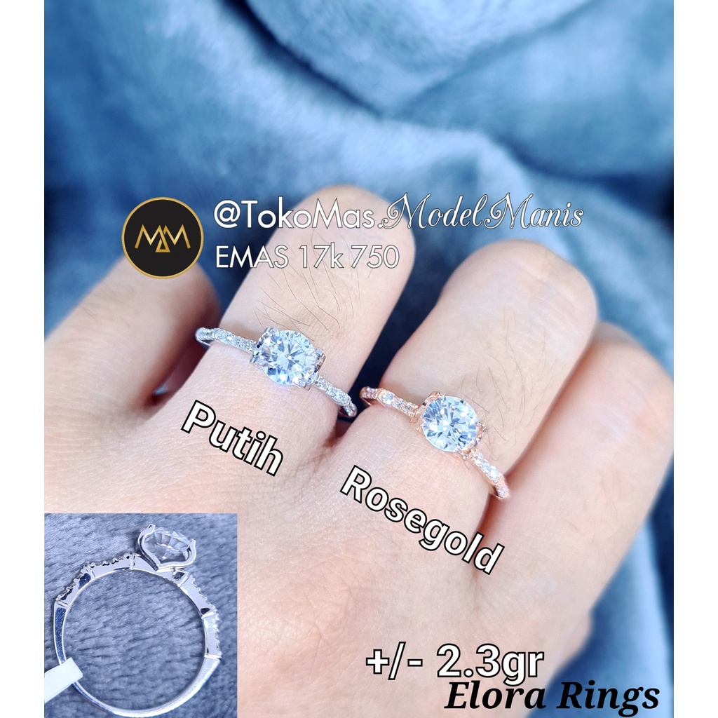 Jual Cincin Emas Diamond looks Batu Swarovski Elora Rings emas putih ...