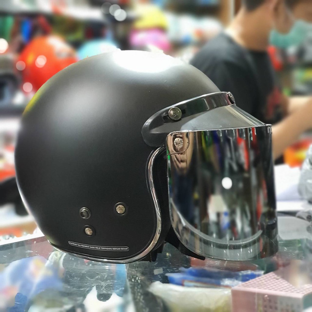 Jual Helm Bogo Retro list chrome list silver CEMBUNG ATAU DATAR (helm ...