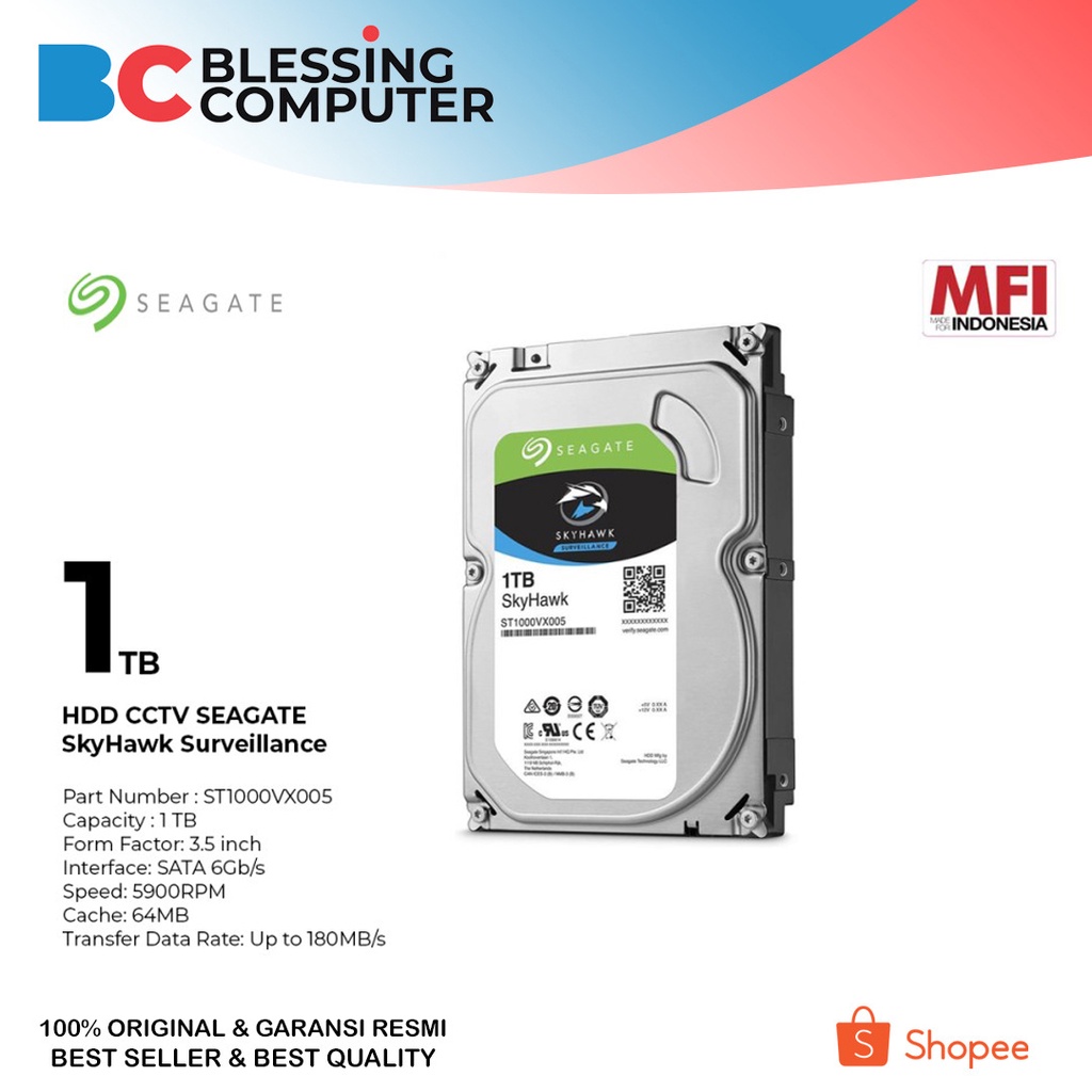 Jual Hardisk CCTV 1TB Seagate SkyHawk Surveillance (ST1000VX005) / HDD ...