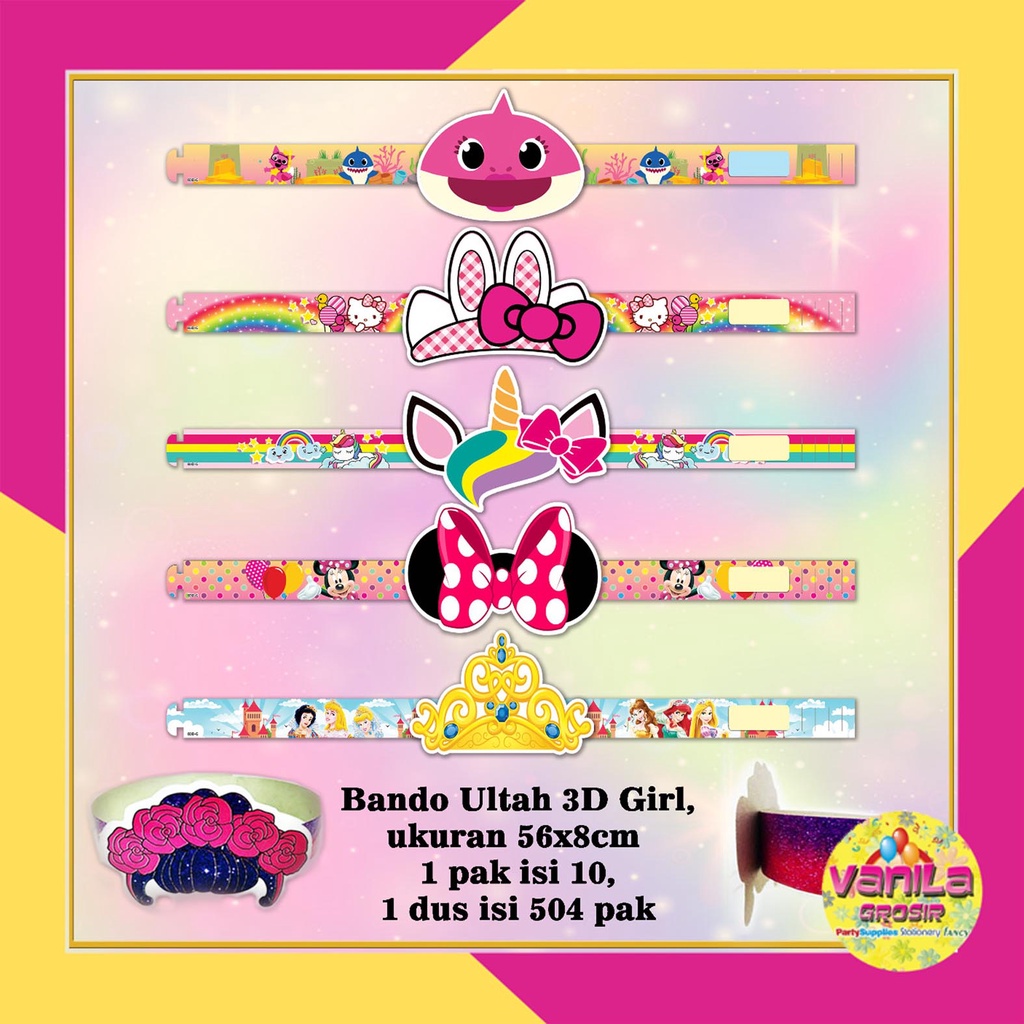 Jual 10Pcs Bando Cewek Cowok Ulang Tahun 3D, Topi Lingkar Ultah 3D ...