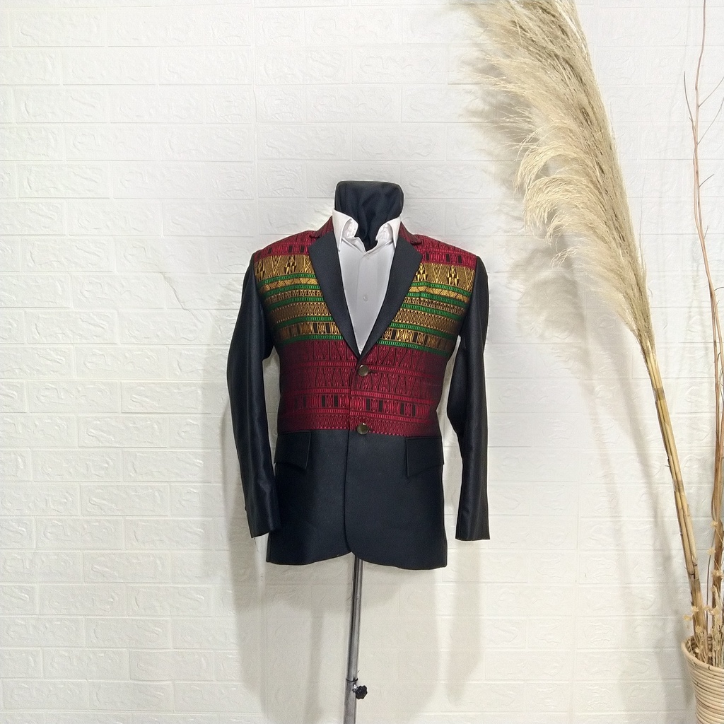 Jual Jas Tenun Ulos Pucca Kombinasi untuk Pria warna Merah Kuning list ...