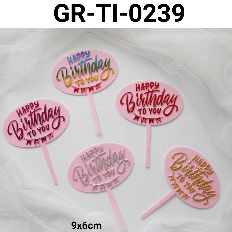 Jual GR-TI-0239 Cake topper tulisan kue tart happy birthday background pink yamama baking ...