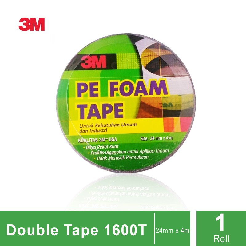 Jual 3M 1600 T Double Tape PE Foam tebal: 1.0 mm, size 24 mm x 4m ...
