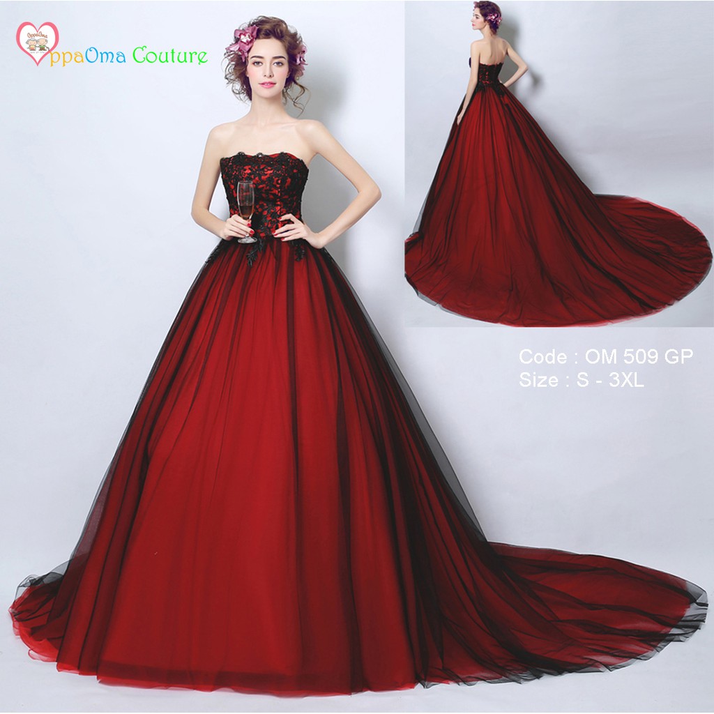 Jual Gaun pesta ekor model eropa warna merah anggun OM 509 GP | Shopee ...