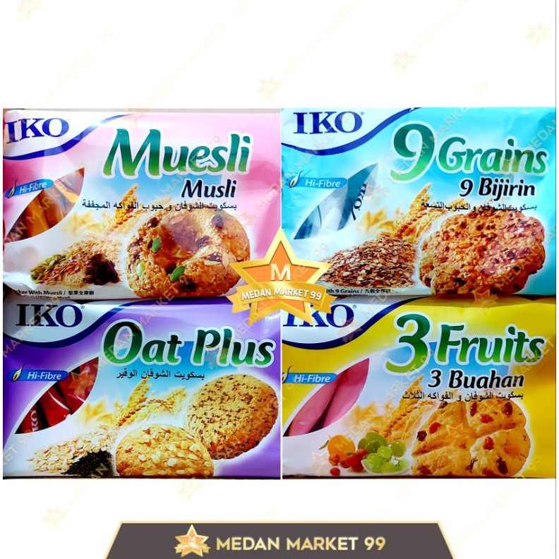 Jual IKO BISKUIT CRACKERS HI-FIBRE/ 3 FRUIT/ OAT PLUS/ 9 GRAINS/ MUESLI ...