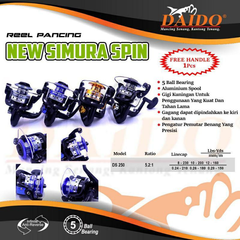 Jual Reel Pancing Daido New Simura Spin DS250 / Reel Pancing Spinning ...