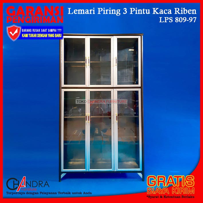 Jual Lemari Rak Piring 3 Pintu Tiang Warna Full Kaca Riben LPS 809-97 ...