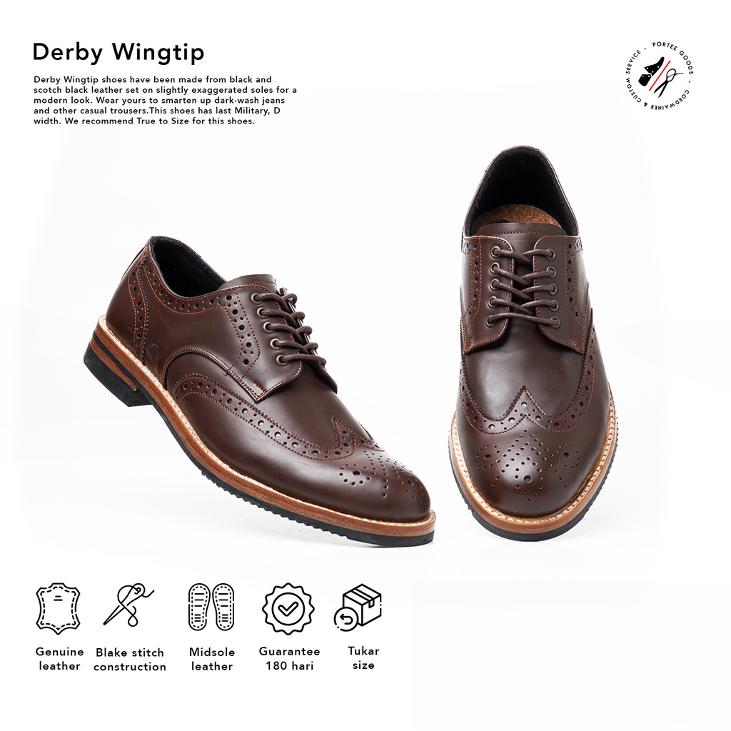 Jual Portee Goods Sepatu Kulit Kerja Pria Derby Wingtip Oxblood Leather ...