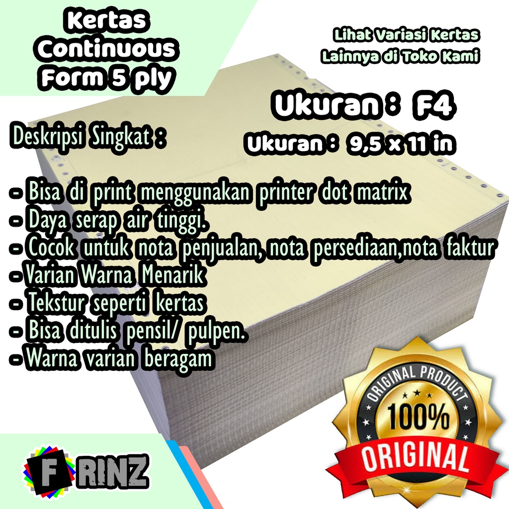 Jual Kertas Continuous Form 5 ply dan 5 ply PRS 9,5 x 11 Kertas ...