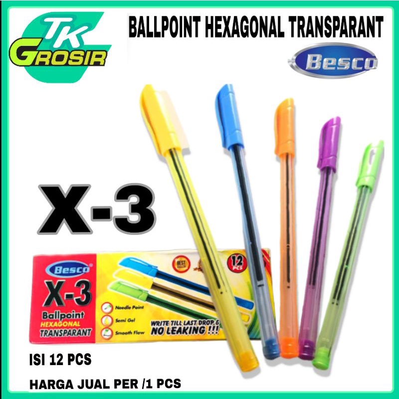 Jual BALLPOINT HEXAGONAL TRANSPARANT X-3 ISI 12 PCS | Shopee Indonesia