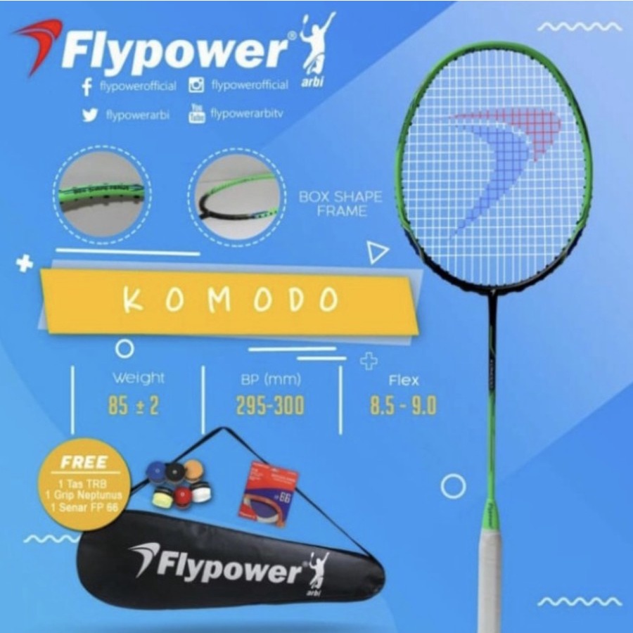 Jual Raket Badminton FLYPOWER KOMODO full set komplit ORIGINAL | Shopee ...