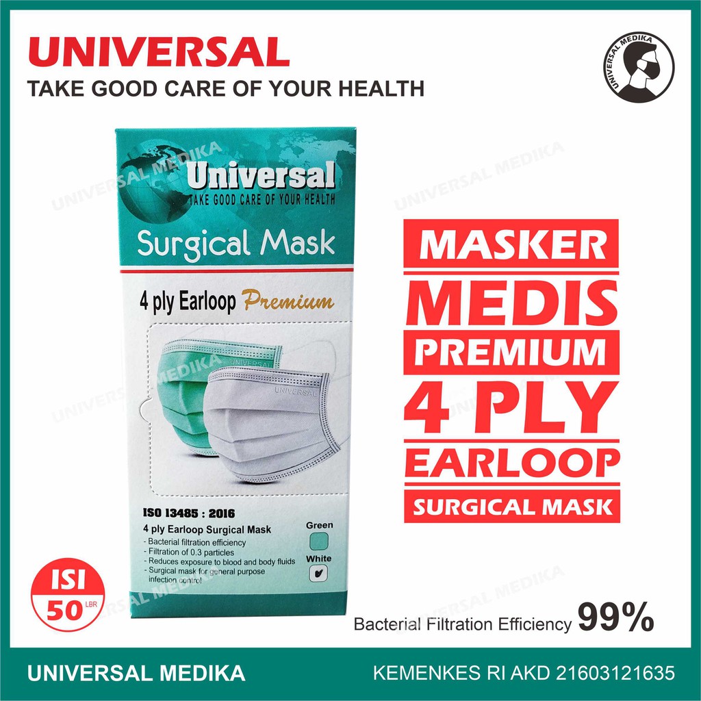 Jual Masker Medis 4 Ply Premium Universal Surgical Mask Earloop 50 pcs ...