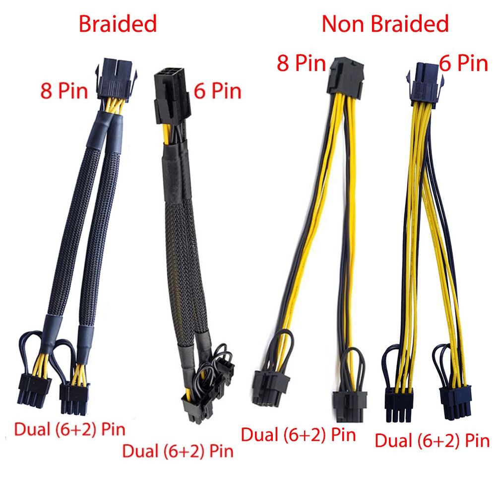 Jual Kabel PCIE VGA 8 pin 6 pin Female to dual 8 pin PCIE (6+2) Male ...