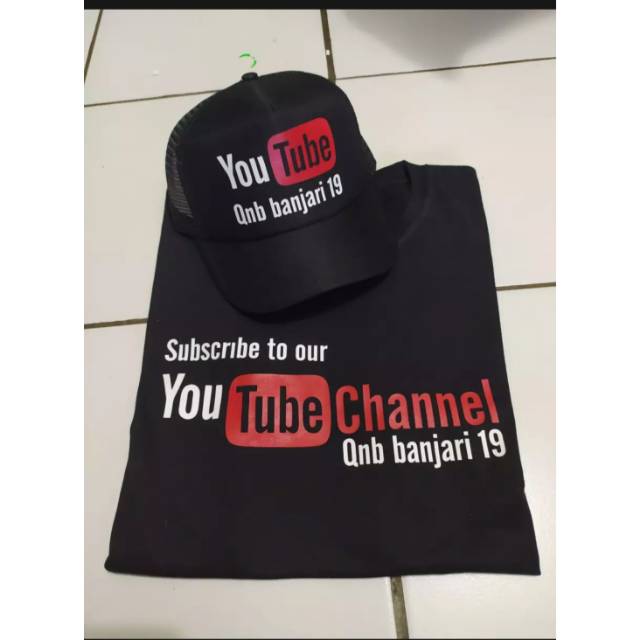 Jual T-shirt baju kaos youtube bisa pakai nama channel bonus topi ...