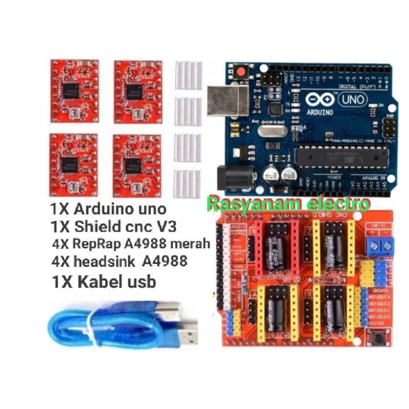 Jual Arduino uno Atmega DIP 328pu 16au+CNC Shield V3 + 4pcs A4988+Kabel ...