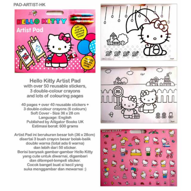Jual Hello Kitty Artist Pad with over 50 reusable stickers, 3 double-colour crayons and ...
